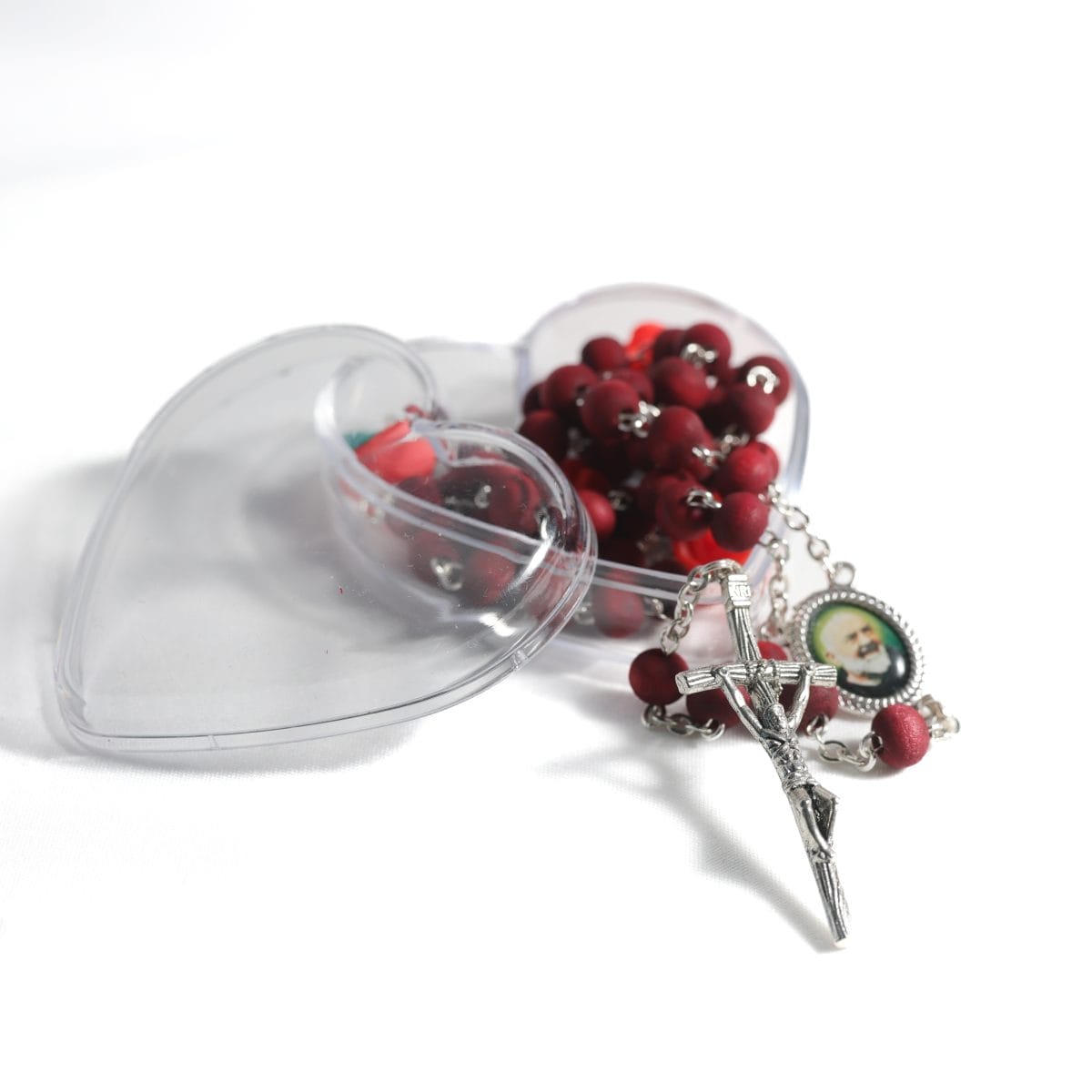 Padre Pio Scented Rosary in Medium-Sized Heart Shaped Box with Red ...